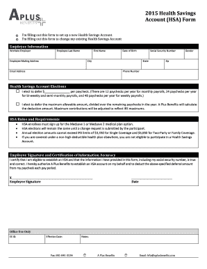 Fillable Online 2015 Health Savings Account (HSA) Form o o Im filling ...