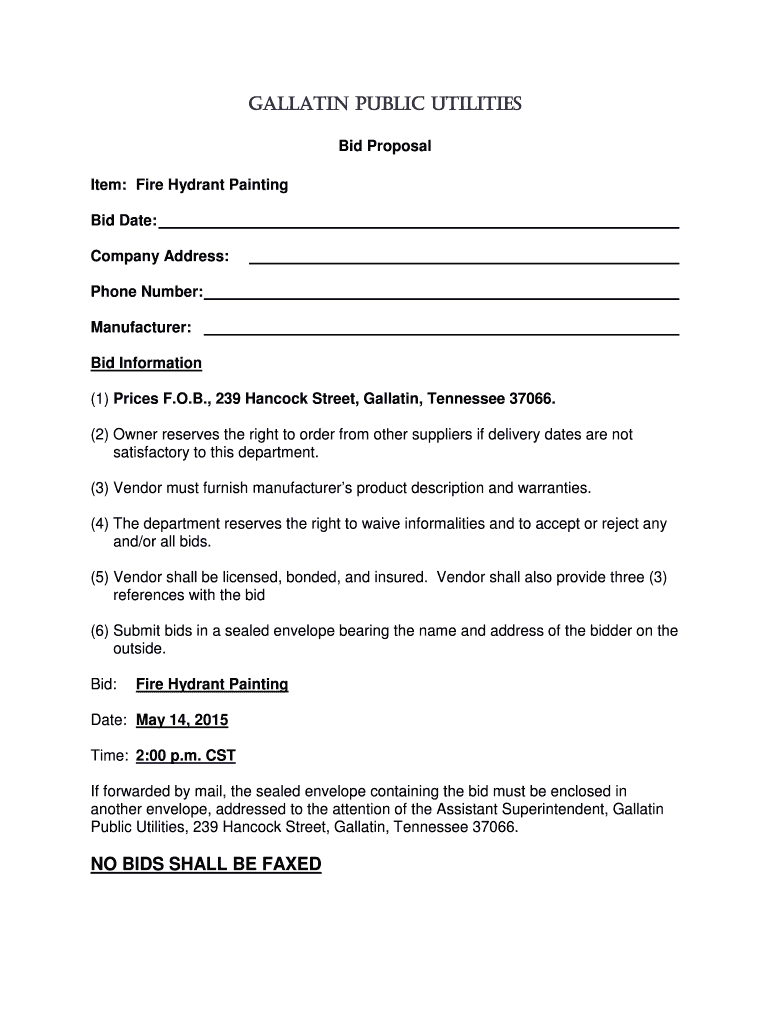 Fillable Online Specifications for Fire Hydrant Painting - Gallatin Public Utilities Fax Email ...
