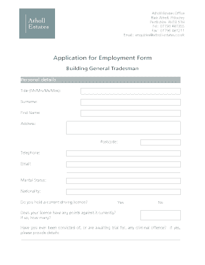 Fillable Online atholl-estates co General Tradesman Application Form ...