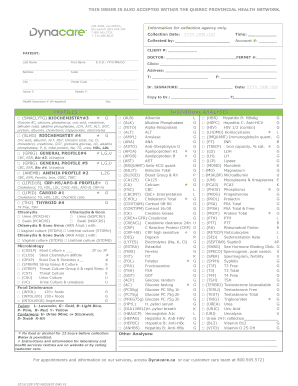 Fillable Online dynacare PROFILES INDIVIDUAL ANALYSES - Dynacare ...
