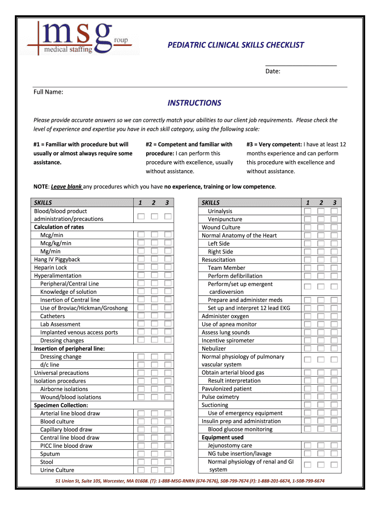 Fillable Online Pediatric Clinical Skills Checklistdocx Fax Email Print ...