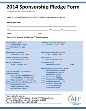 Fillable Online 2014 Sponsorship Pledge Form COMPANY/ORGANIZATION ...