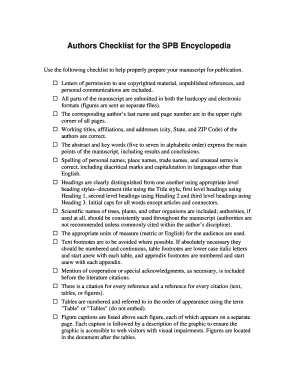 Fillable Online Authors Checklist for the SPB Encyclopedia - KEL Home ...