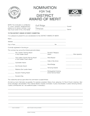 Fillable Online timucua District Award of Merit AWARD OF MERIT ...