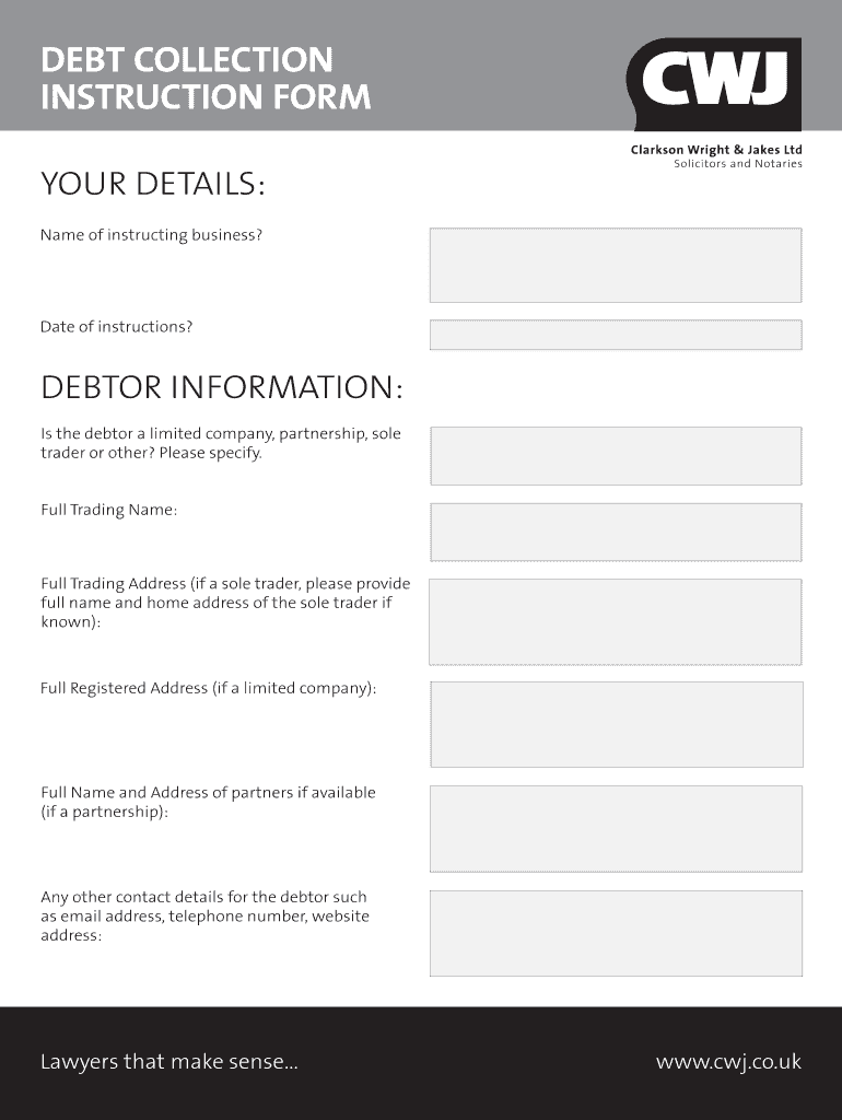 Fillable Online cwj co DEBT COLLECTION INSTRUCTION FORM - Clarkson ...