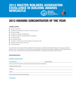 Fillable Online mbansw asn 2012 master builders association excellence ...