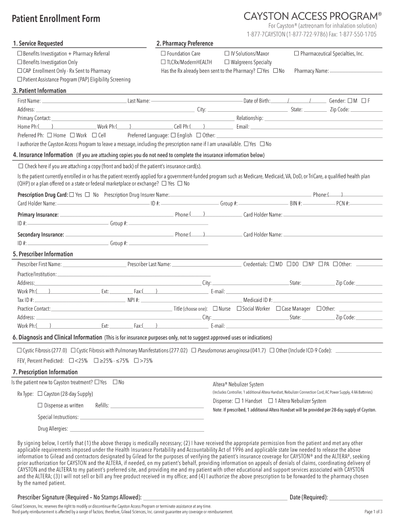 Fillable Online 031169 gilazl patient enrollment form lo10 v1. PATH Fax Email Print - pdfFiller