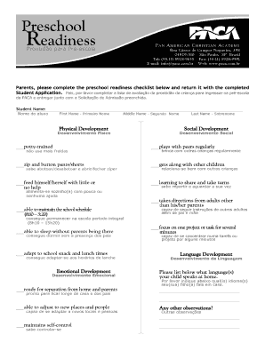 Fillable Online Preschool Readiness Checklist Fax Email Print - pdfFiller