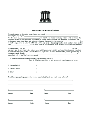 Fillable Online LEASE AGREEMENT RELEASE FORM - Top Agent Realty Fax ...