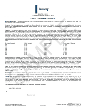 Fillable Online Excess Cash Sweep Agreement - fisbankwaycom Fax Email ...