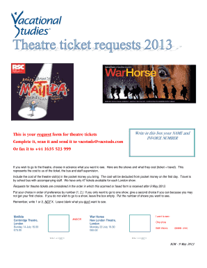 Fillable Online This is your request form for theatre tickets Write in ...
