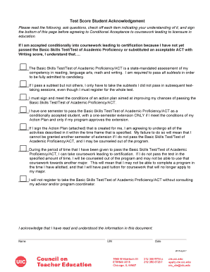 Fillable Online cte uic Test Score Student Acknowledgement Fax Email ...