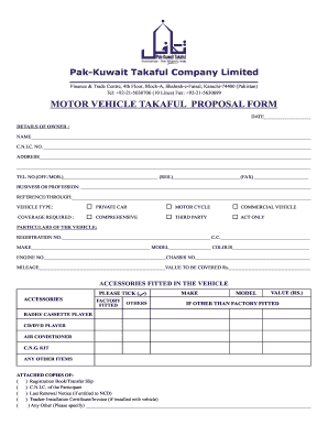 Fillable Online Motor vehicle proposal form - Pak-Kuwait Takaful ...