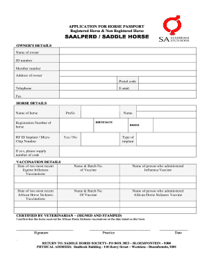Fillable Online APPLICATION FOR HORSE PASSPORT Fax Email Print - pdfFiller