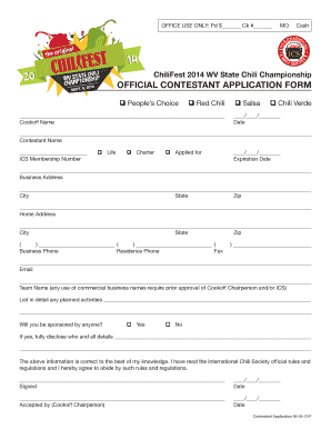 Fillable Online Official contestant application form - ChiliFest Fax ...