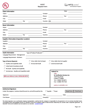 Fillable Online AUDIT Request bFormb - MFGcom Fax Email Print - pdfFiller