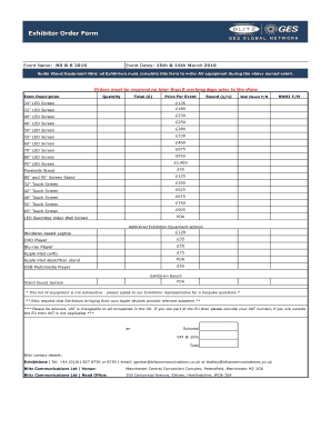 Fillable Online northernrestaurantandbar co Exhibitor Order Form ...