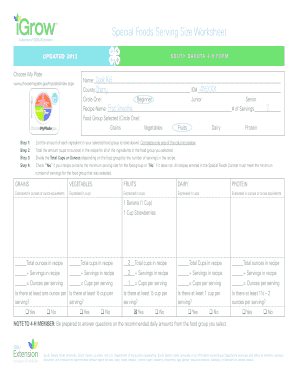 Fillable Online Special Foods Serving Size Worksheet Fax Email Print ...