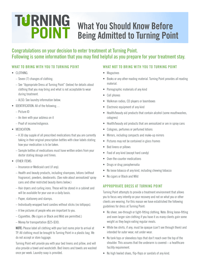 Fillable Online Being Admitted to Turning Point Fax Email Print - pdfFiller
