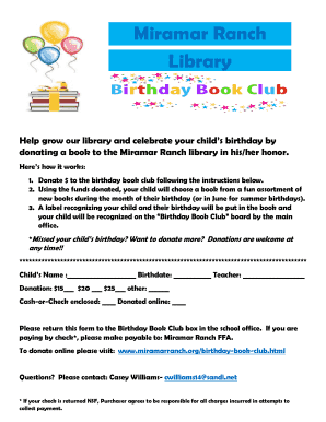 Fillable Online miramarranch Birthday Book Club - Miramar Ranch ...