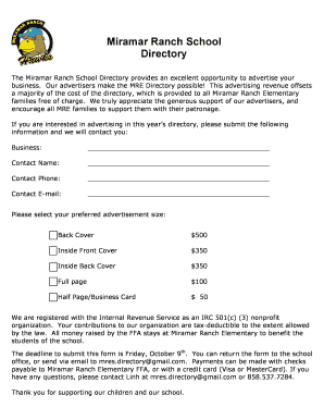 Fillable Online miramarranch MRE Advertising Request Form 2015-2016 ...
