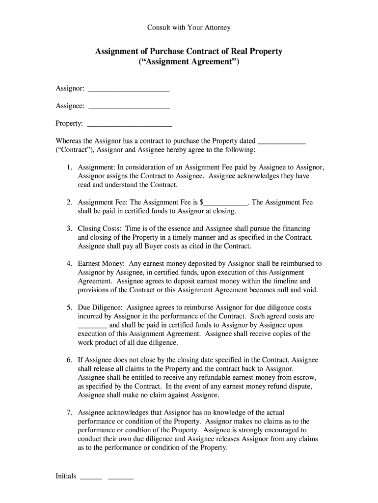 Fillable Online Assignment Agreement Template Rev 1doc Fax Email Print ...