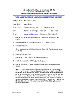 Fillable Online SAMPLE Course Review Form Fax Email Print - pdfFiller
