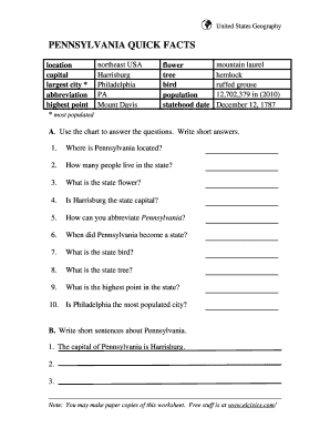 Pennsylvania State Facts Worksheet - EL Civics - Fill and Sign ...