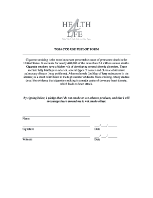 Fillable Online Tobacco Pledge Form - splashpathsincorg Fax Email Print ...