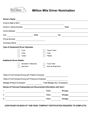 Fillable Online oktrucking Million Mile Driver Nomination Form ...