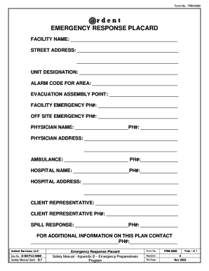 Fillable Online ardentshared Emergency Response Placard - Ardent Shared ...