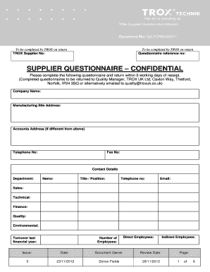 Fillable Online Title: Supplier Questionnaire (Master) Fax Email Print - pdfFiller