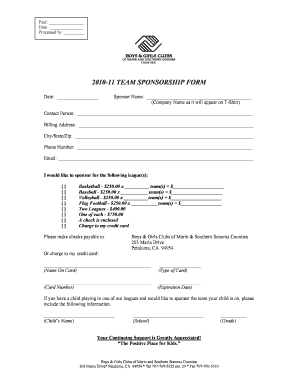 Fillable Online petaluma-marinbgc Team Sponsorship Form - Boys Girls ...