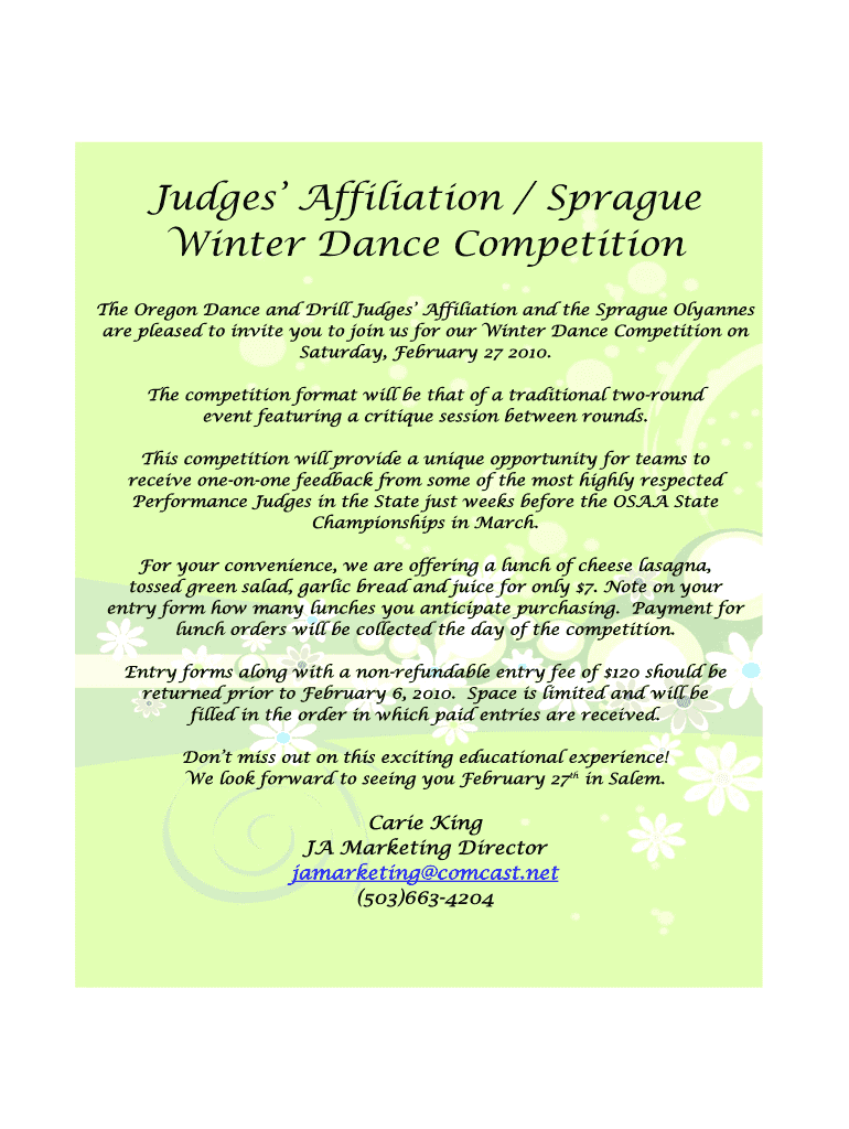 Fillable Online ddca Judges Affiliation Sprague Winter Dance ...