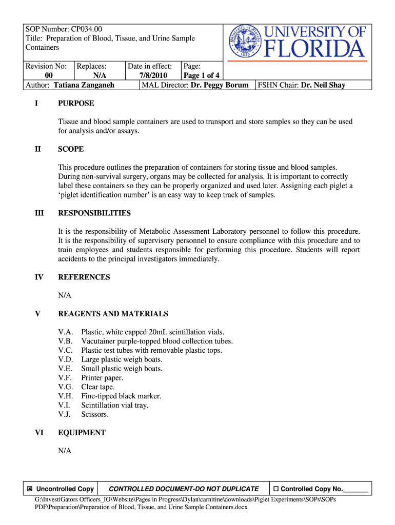 Fillable Online Preparation of Blood, Tissue, and Urine Sample ... - Dr ...