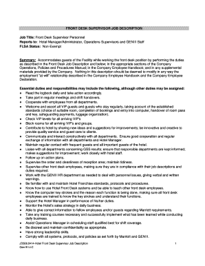 Fillable Online FRONT DESK SUPERVISOR JOB DESCRIPTION Job Title Fax ...