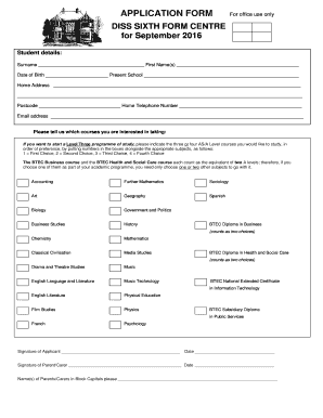 Fillable Online disshigh norfolk sch For office use only APPLICATION ...