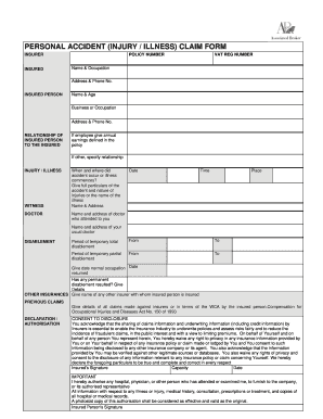 Fillable Online Claim Form - Personal Accident - Associated Broker Fax ...