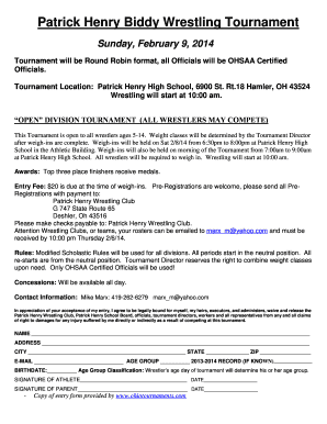 Fillable Online Patrick Henry Biddy Wrestling Tournament Fax Email ...