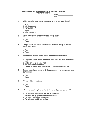 Fillable Online DISTRACTED DRIVING MAKING THE CORRECT CHOICE TEST Fax ...