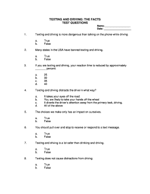Fillable Online TEXTING AND DRIVING THE FACTS TEST QUESTIONS Name Date ...