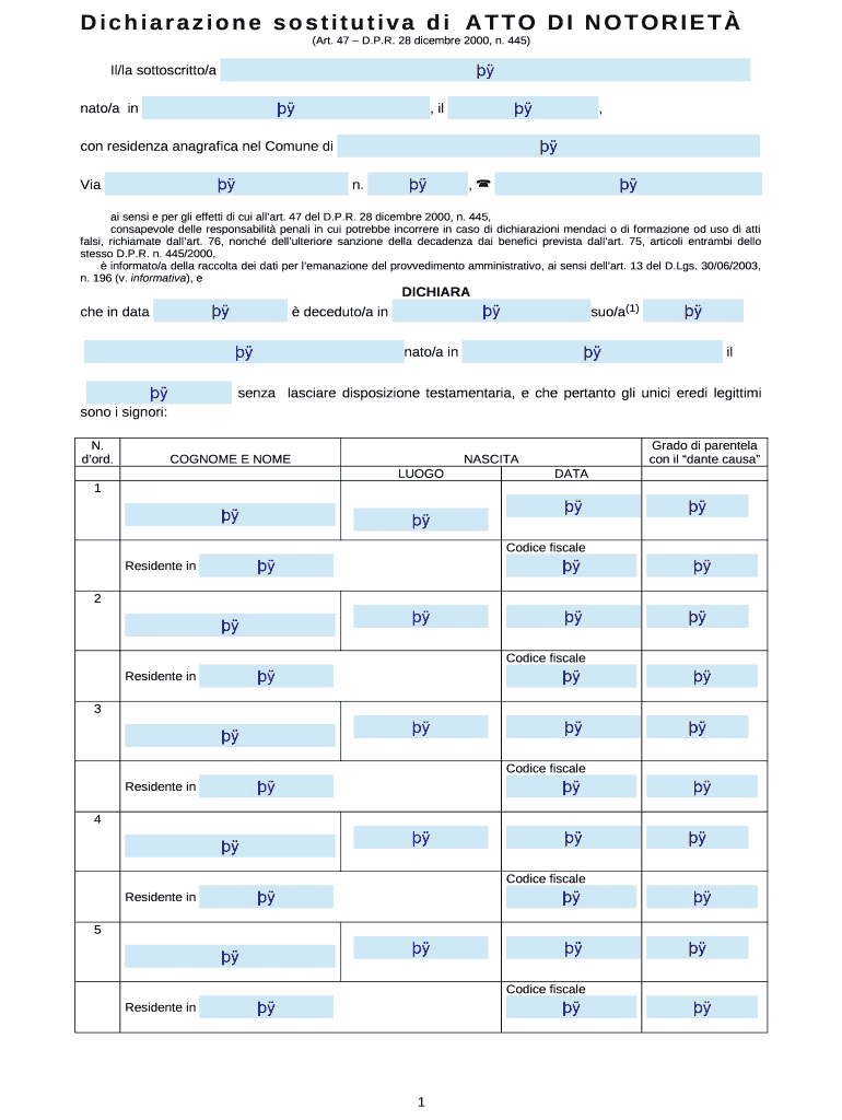 Compilabile Online morbegno gov Atto notorio eredi con autentica ...