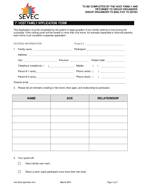 Fillable Online 7 HOST FAMILY APPLICATION - Social Studies Fax Email ...