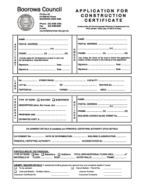 Fillable Online boorowa nsw gov Construction Certificate Form - boorowa ...
