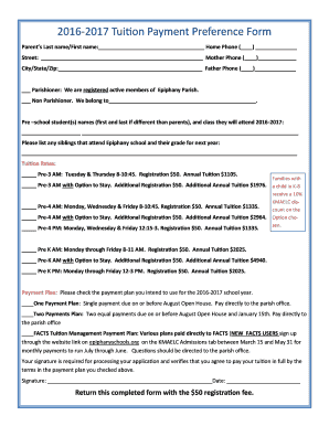 Fillable Online epiphany schoolfusion 2016 2017 Tuition Payment ...