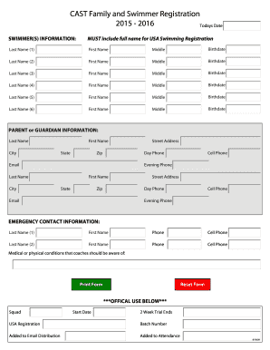 Fillable Online CAST Family and Swimmer Registration 2014 - 2015 Fax Email Print - pdfFiller