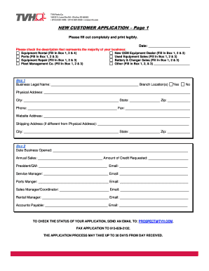 Fillable Online NEW CUSTOMER APPLICATION Page 1 - TVH Fax Email Print ...