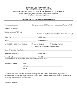 Fillable Online Resident Registration form - Anchor Community ...