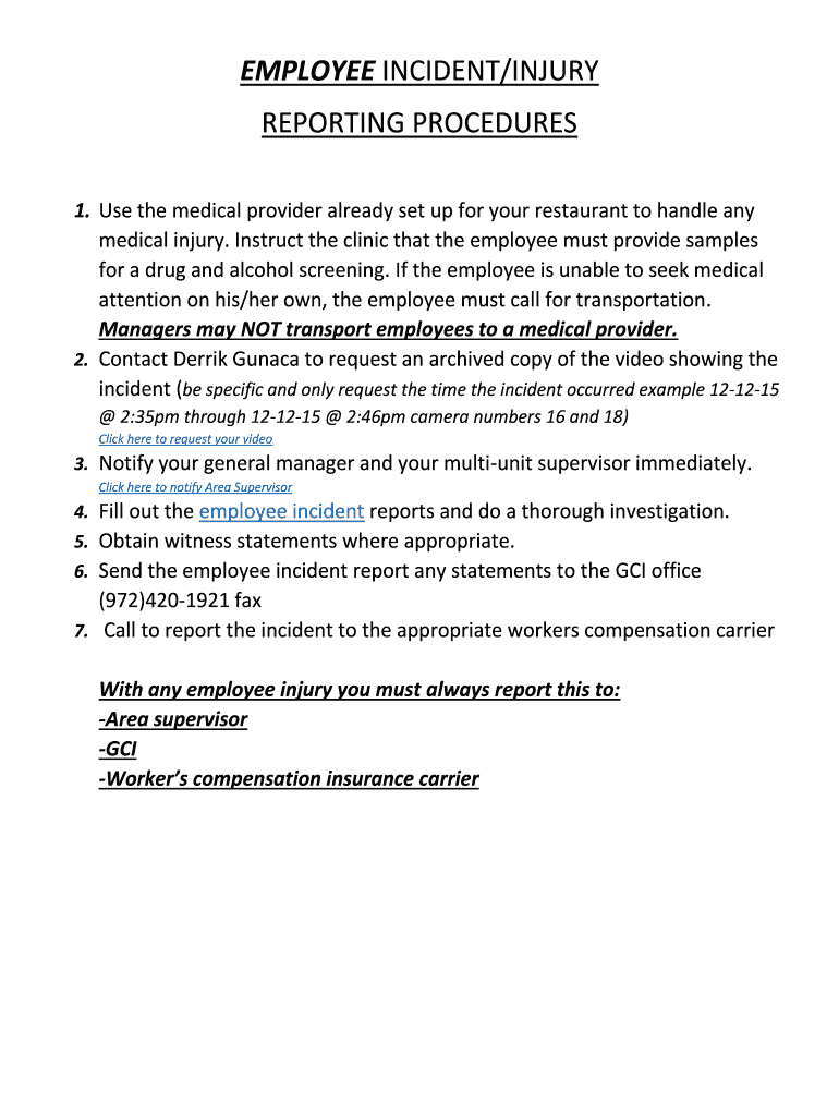 Fillable Online EMPLOYEE INCIDENT/INJURY Fax Email Print - pdfFiller
