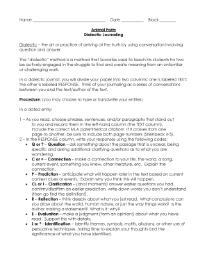 Fillable Online v2 toolboxpro Animal Farm Dialectic Journaling ...
